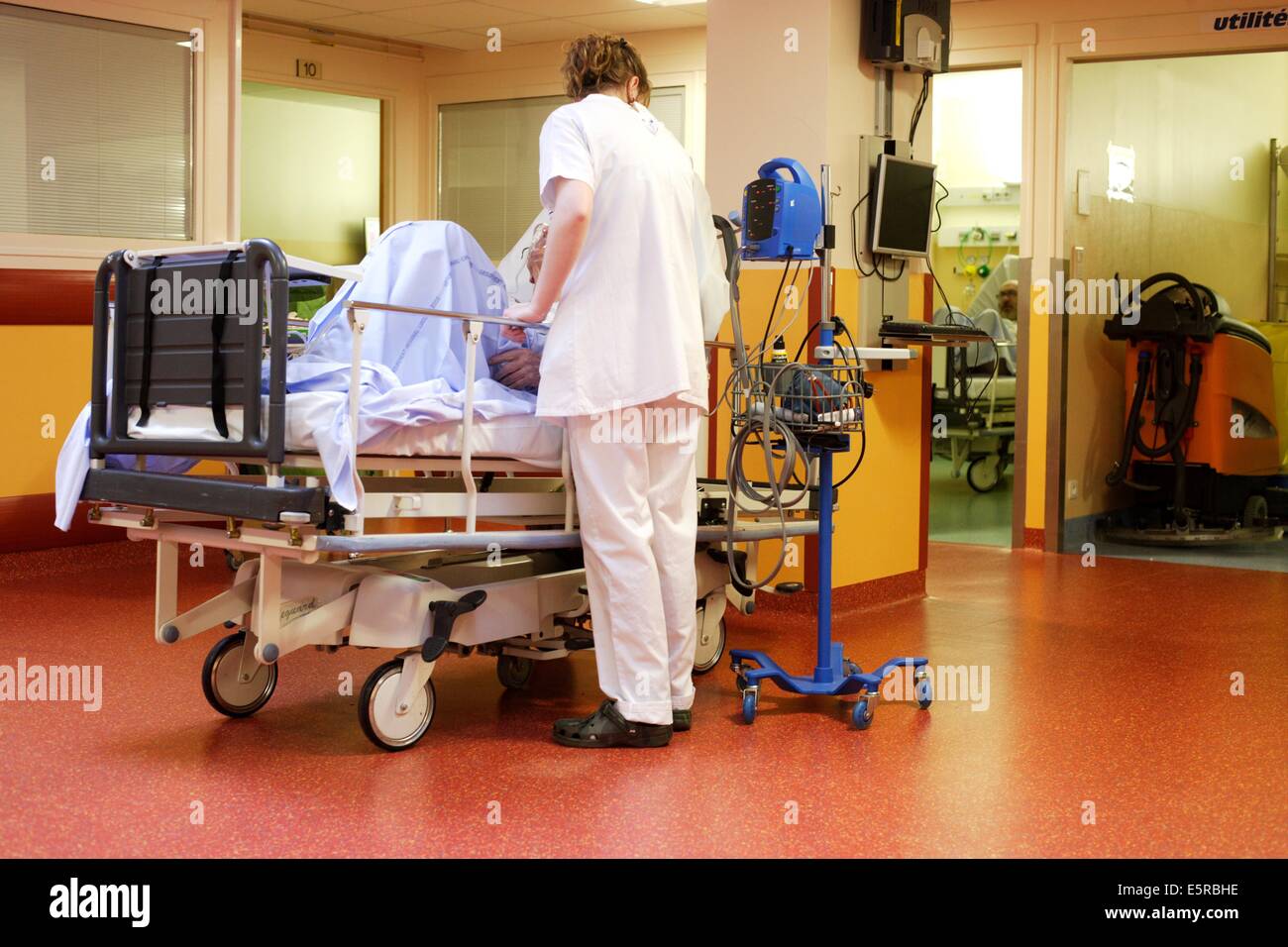 Nurse attending to patient, Emergency department, Limoges hospital ...