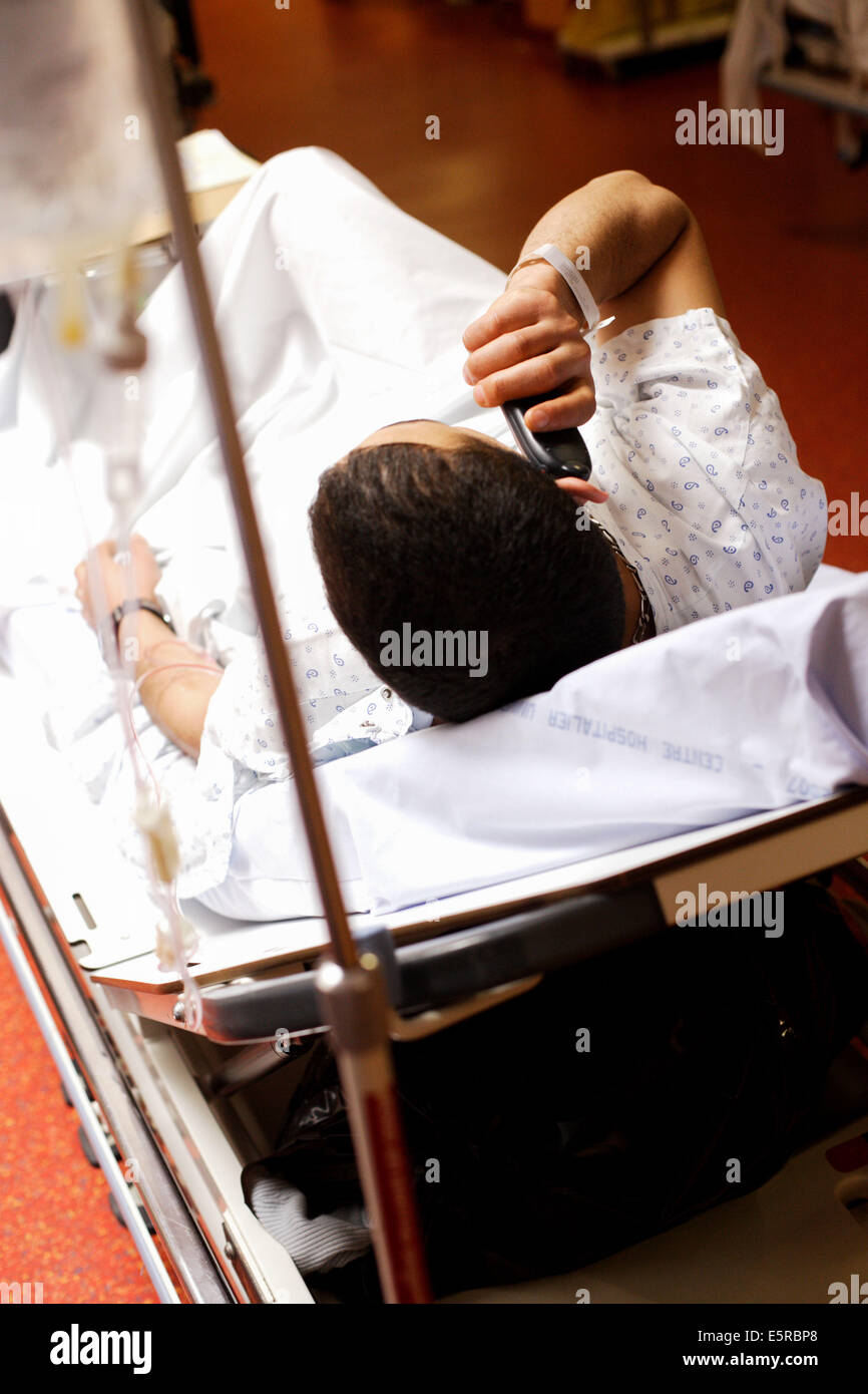 Patient using his cell phone, Emergency department, Limoges hospital ...