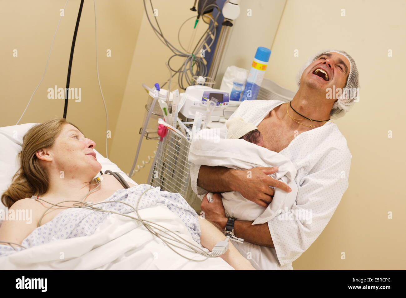 Mother in recovery room after a Caesarian delivery, Obstetrics and ...