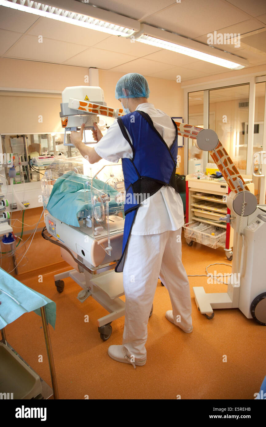 Premature newborn baby undergoing an X-ray examination, Neonatalogy ...