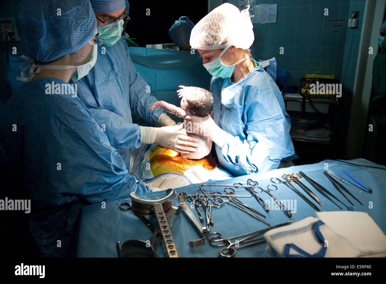 Caesarean section, Maternity department, Cochin hospital, Paris, France ...