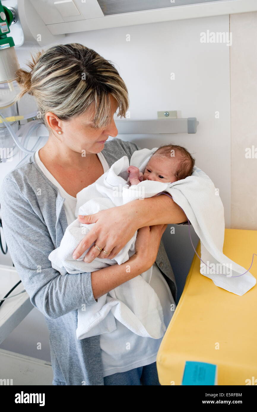 Mother with her premature newborn baby, Obstetrics and gynaecology ...