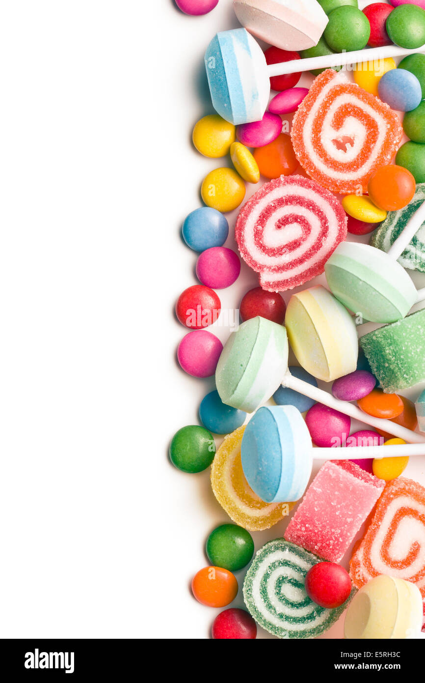 colorful candy on white background Stock Photo - Alamy