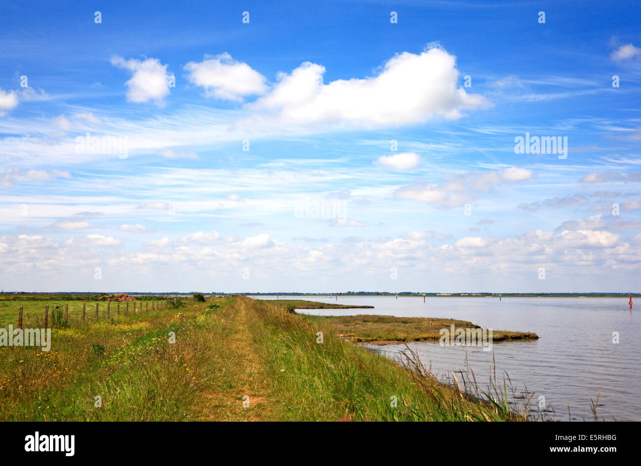 A view of the Angles Way long distance footpath by Breydon Water, near ...