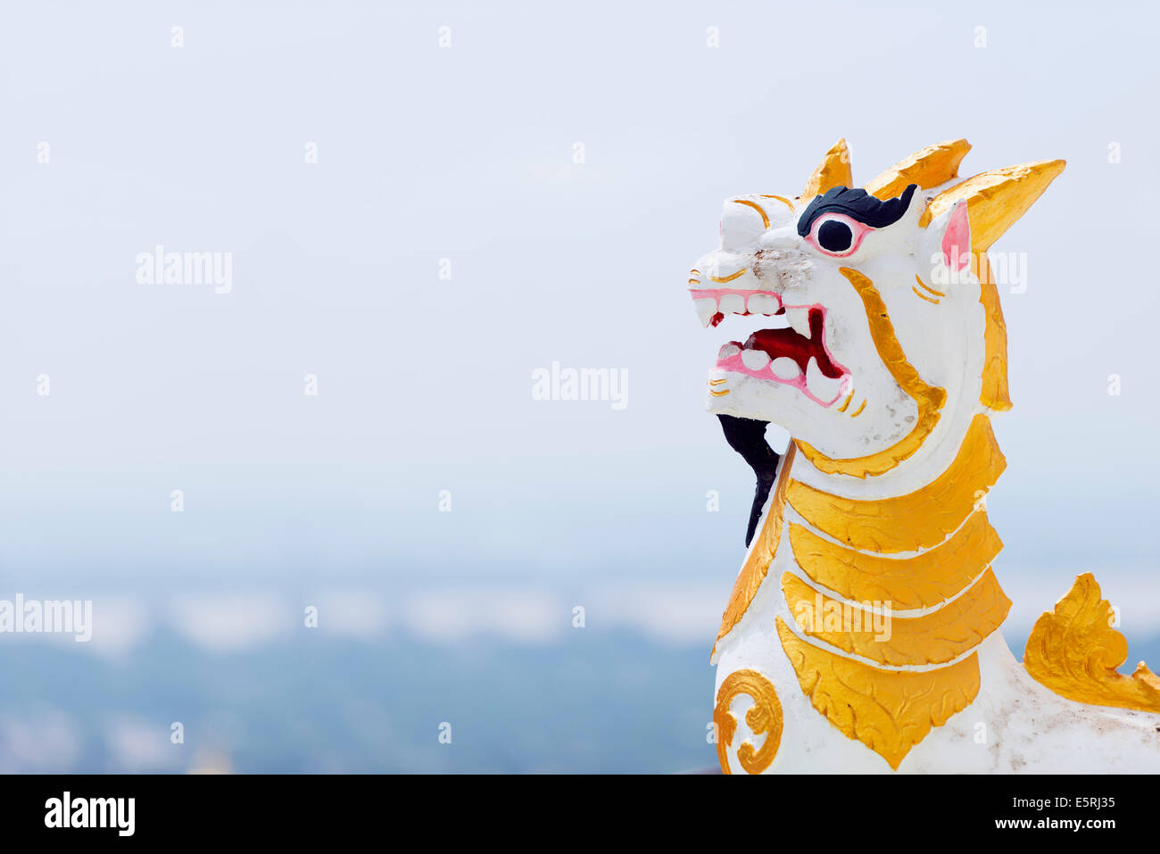 Southeast Asia, Myanmar (Burma), Mandalay, Sagaing Hill, lion statue ...