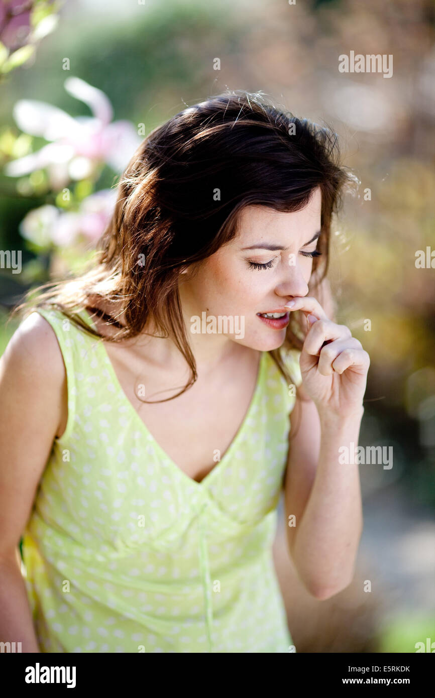 Woman suffering from allergic rhinitis Stock Photo - Alamy