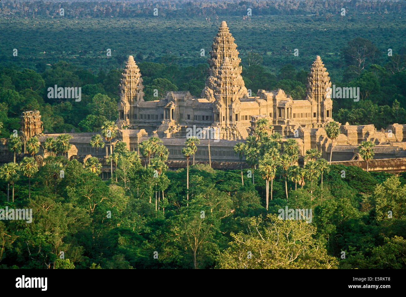 The five towers of Angkor Wat, Cambodia. The world's largest religious ...