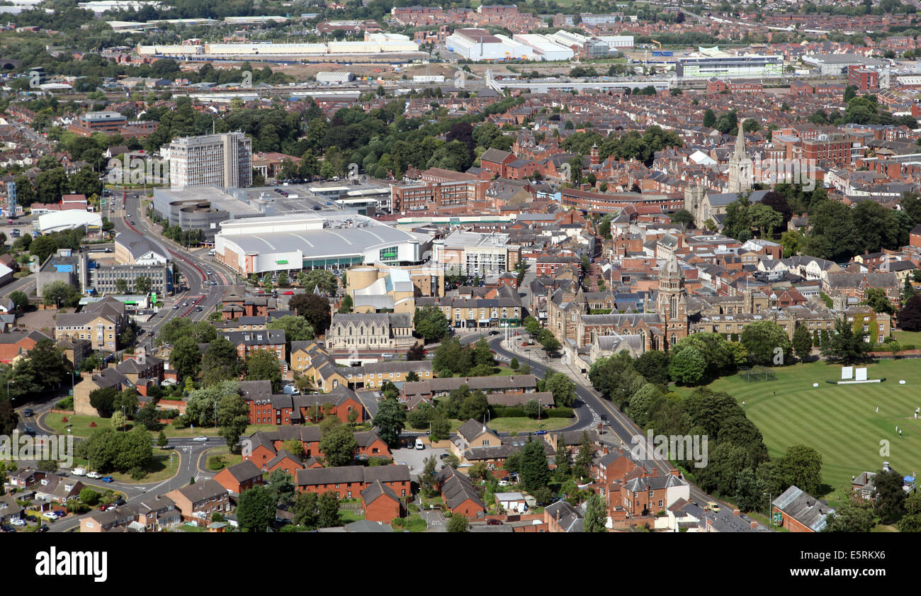 aerial view of Rugby town from the south looking up the A426 towards ...