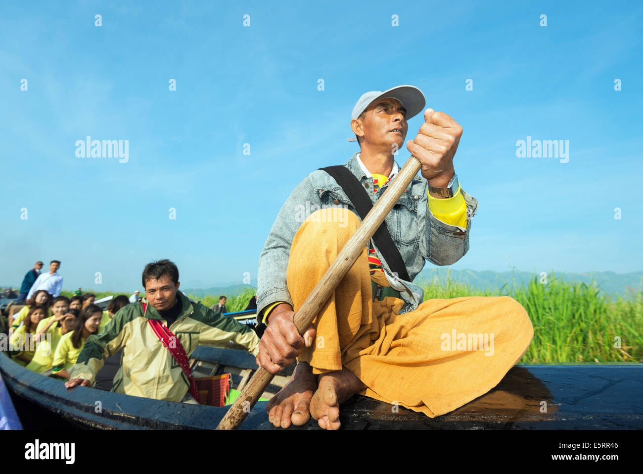 South East Asia, Myanmar, Shan state, Inle Lake, tourist boat Stock ...