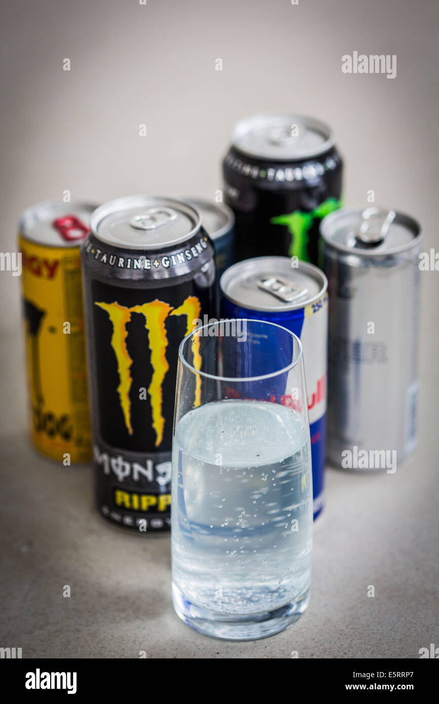 Assorted energy drinks Stock Photo - Alamy
