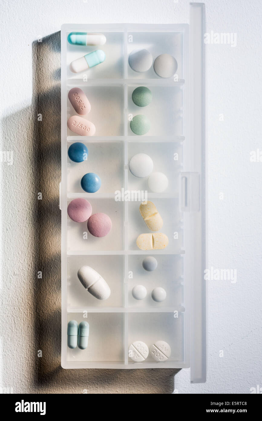 Drugs in a pillbox Stock Photo - Alamy