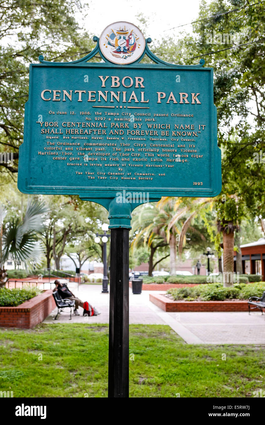 Ybor Centennial Park historic sign Tampa FL Stock Photo - Alamy