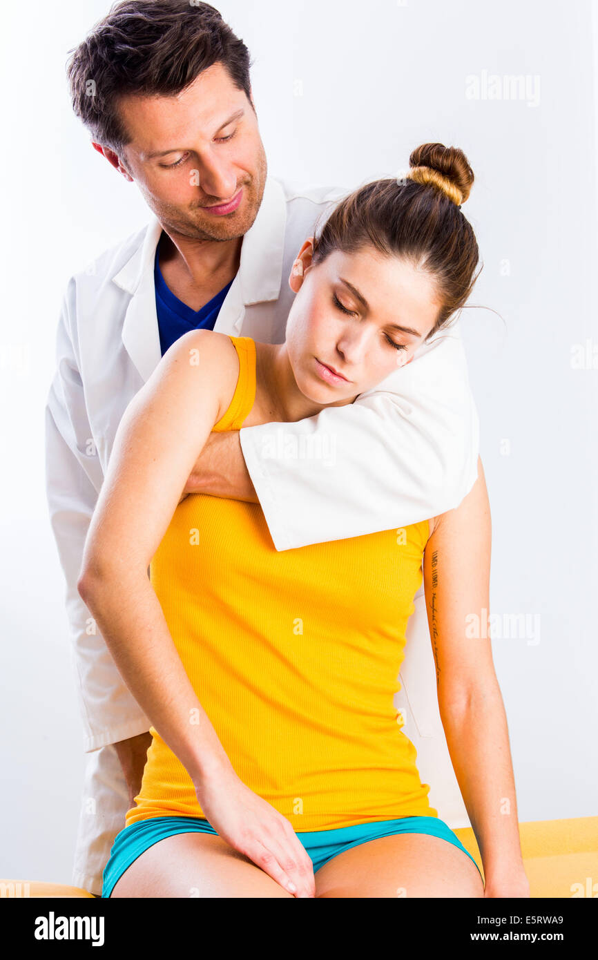 Structural osteopathy session, treatment of back pain by running tissue ...