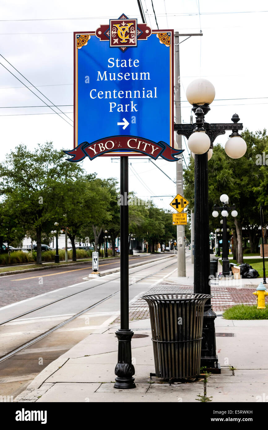 State Museum Centennial Park signpost in Ybor City Tampa FL Stock Photo ...