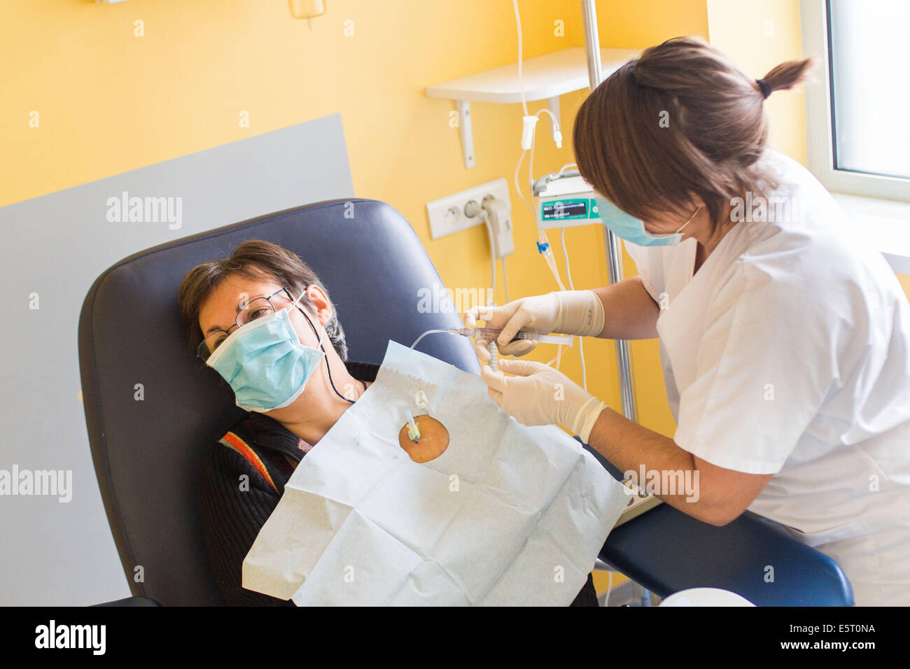 Oncology department, Patient with cancer receiving chemotherapy in day ...
