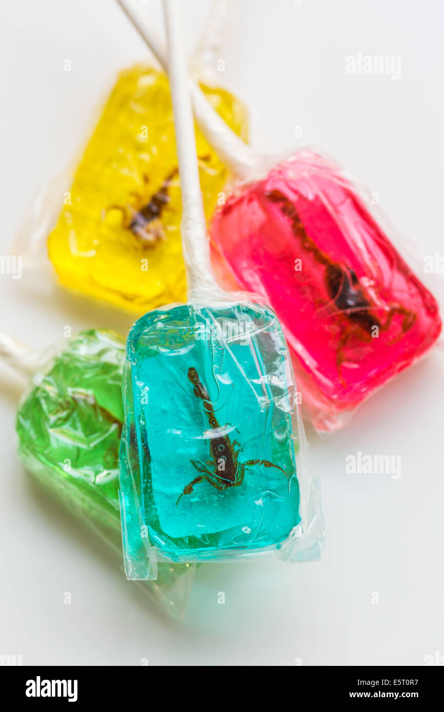 Edible scorpions in a lollipop Stock Photo - Alamy