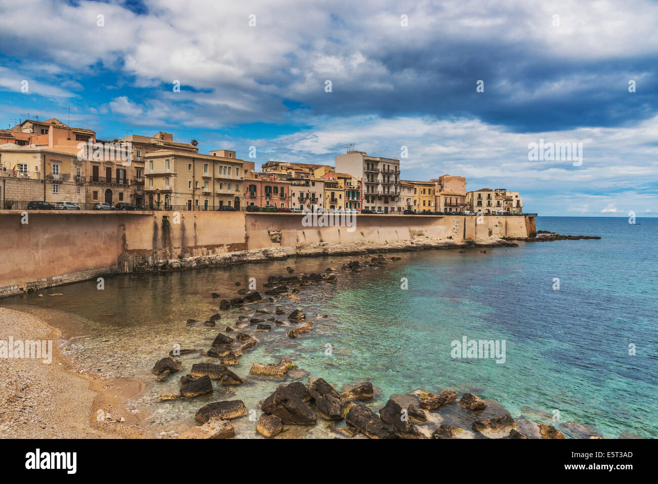 Seafront Promenade in the historic center of Syracuse. The old town is ...