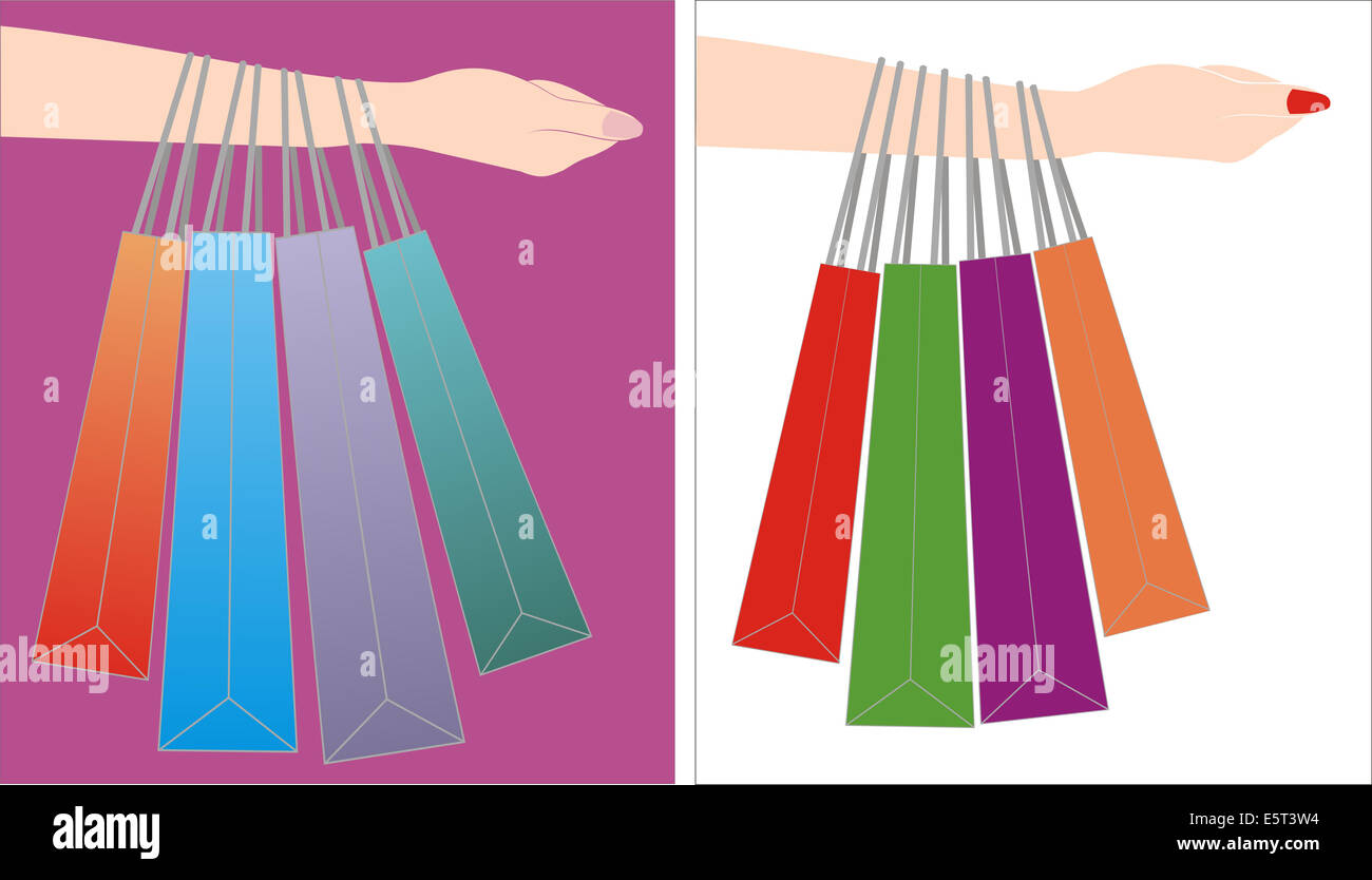 Beautiful hand of a woman handling four shopping bags Stock Photo - Alamy