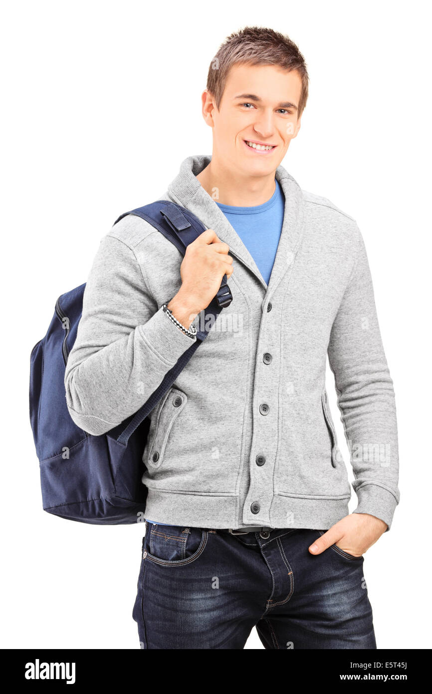 Male student carrying a backpack Stock Photo - Alamy