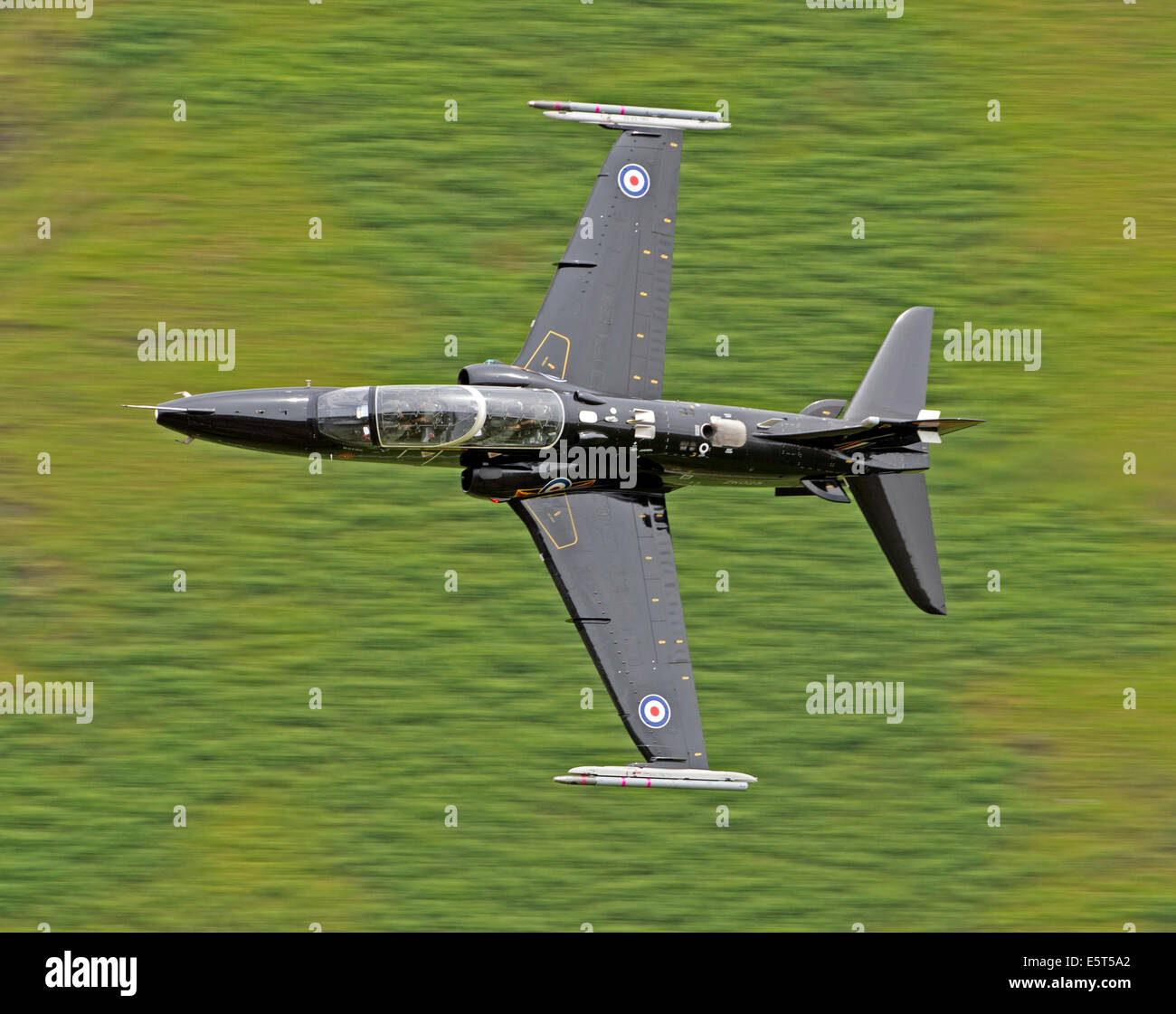 RAF Hawk T2 Jet trainer low level in the Mach Loop, Machynlleth area of ...