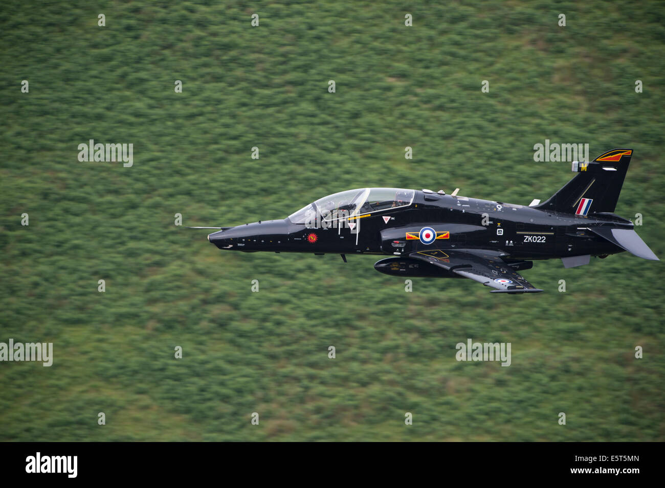 RAF Hawk T2 Jet trainer low level in the Mach Loop, Machynlleth area of ...