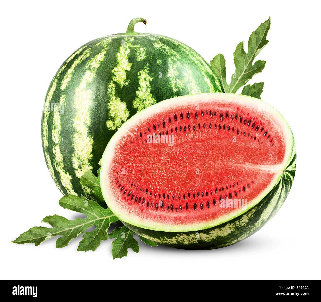 Watermelon with leaf isolated on white background Stock Photo - Alamy