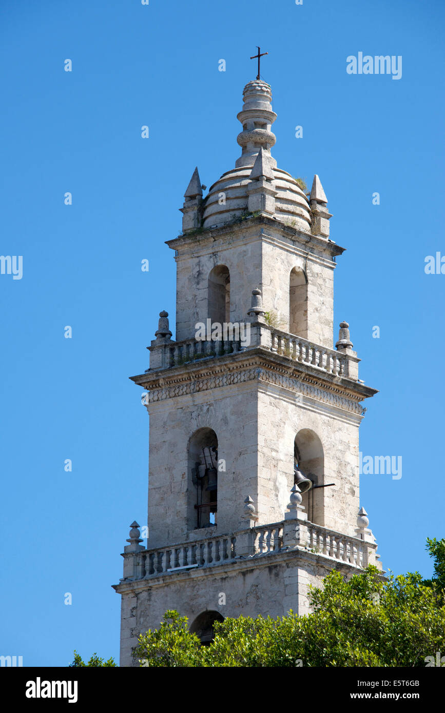 Bell tower San Ildefonso Cathedral Merida Yucatan Mexico Stock Photo ...