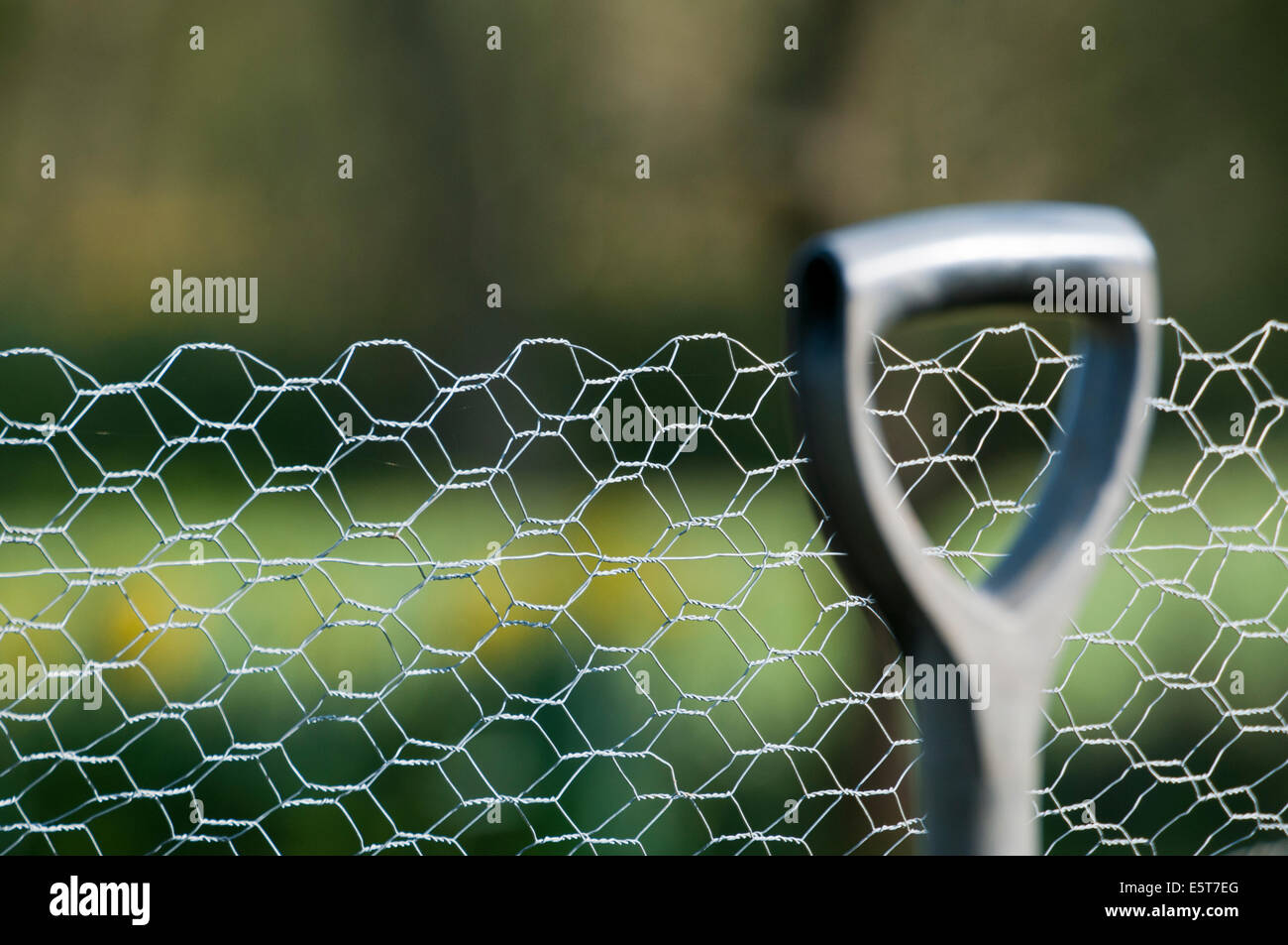 Rabbit fencing with shovel in front Stock Photo - Alamy