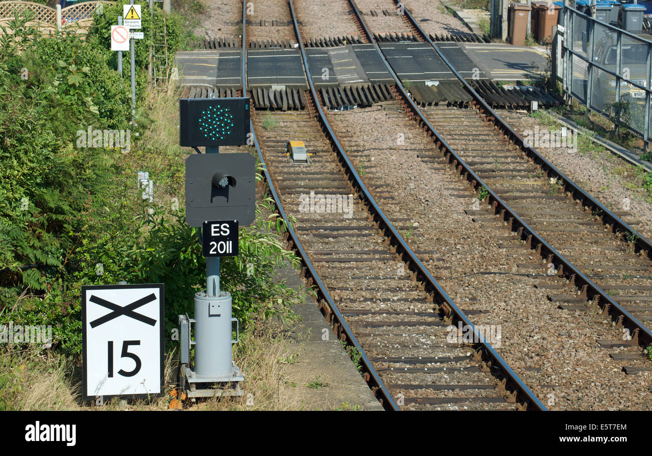 Green railway signal on the East Suffolk branch line, Woodbridge ...