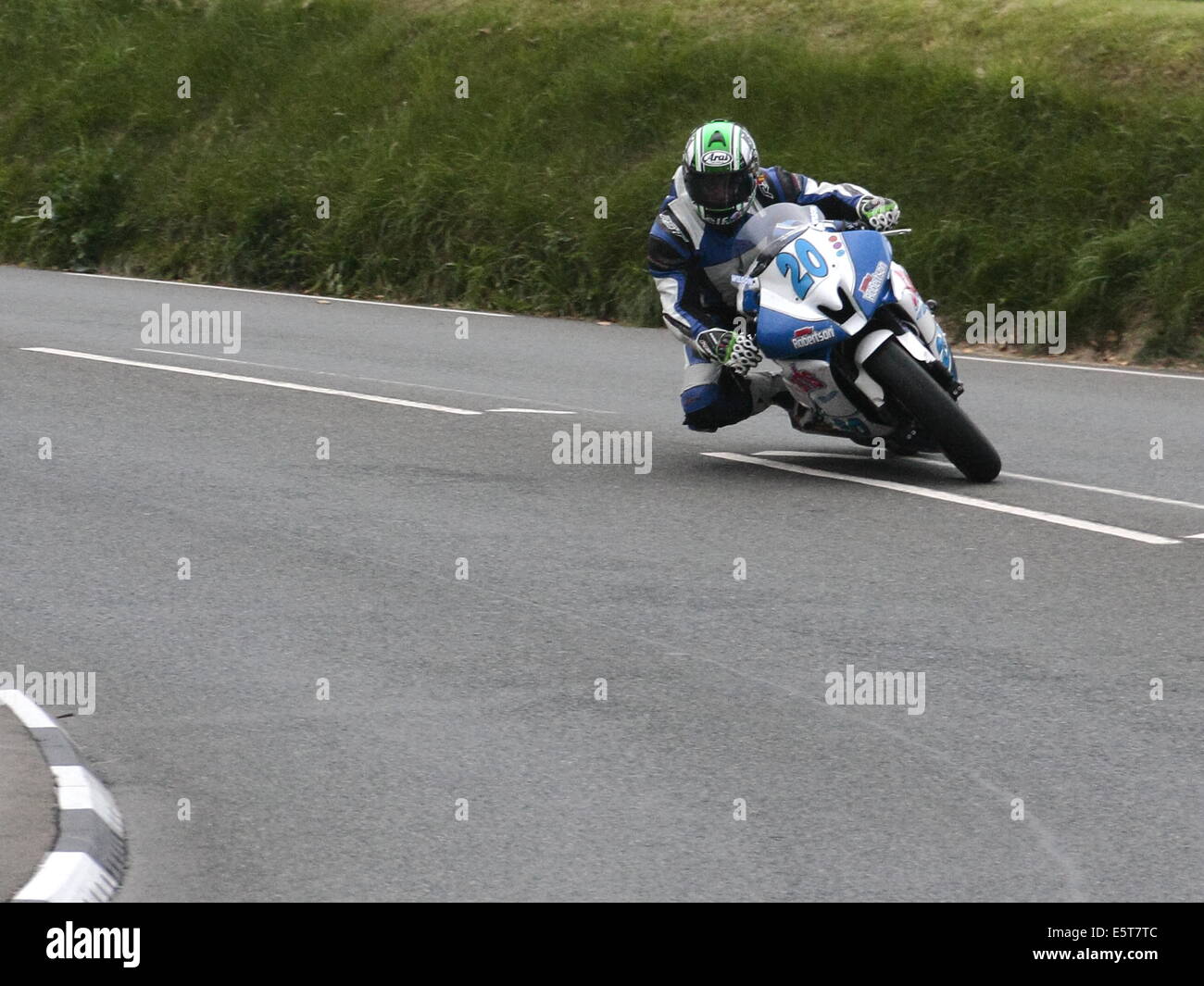 Robert Wilson, riding his Supersport Yamaha, on the mountain course ...