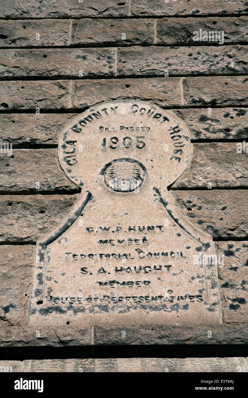 Sign on the wall of the Gila County courthouse in Globe, Arizona, USA ...