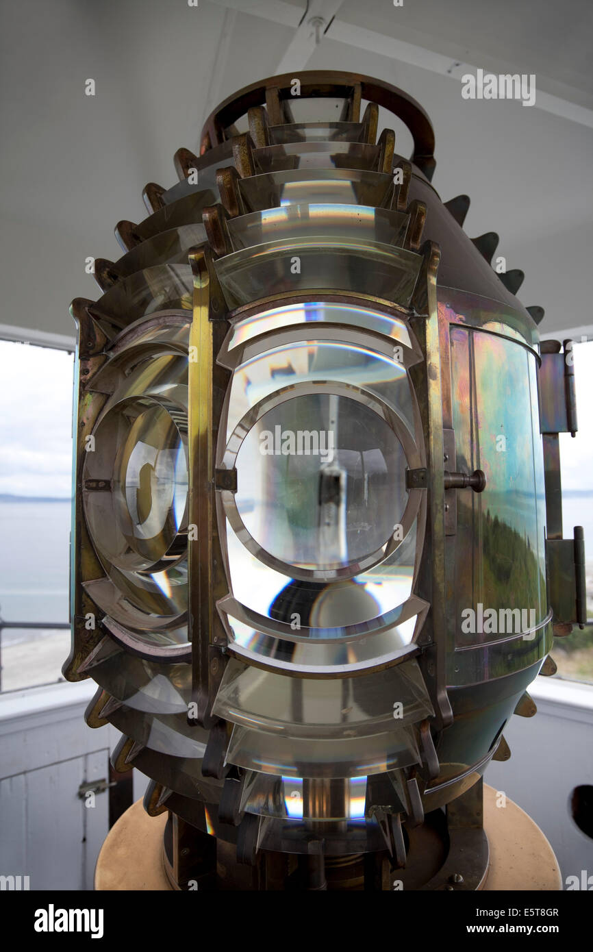 The Fresnel lens at in the lantern room at Point No Point Lighthouse in ...