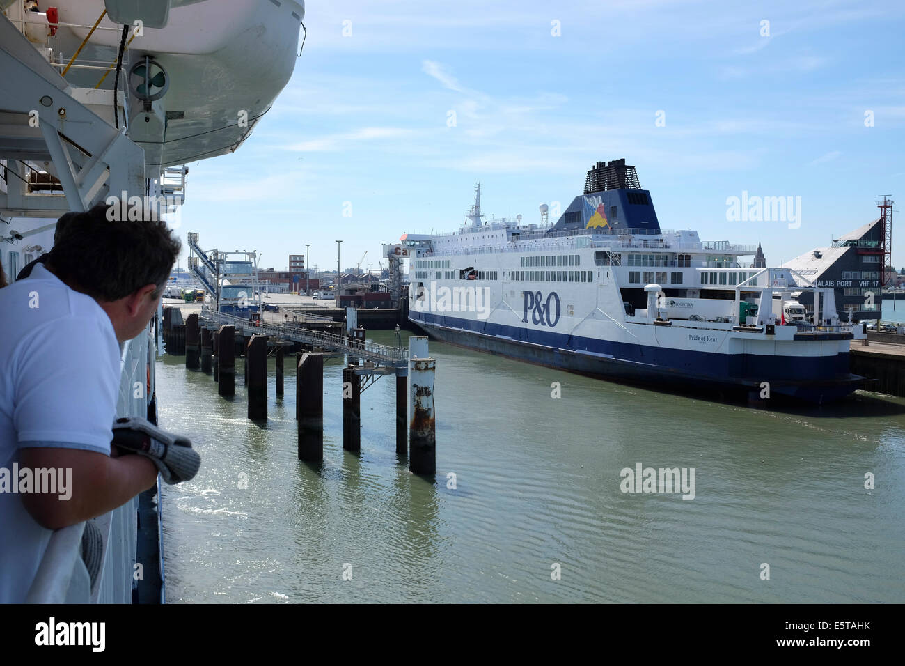 Passenger of a ferry is looking at P&O ferry Pride of Kent docked at ...