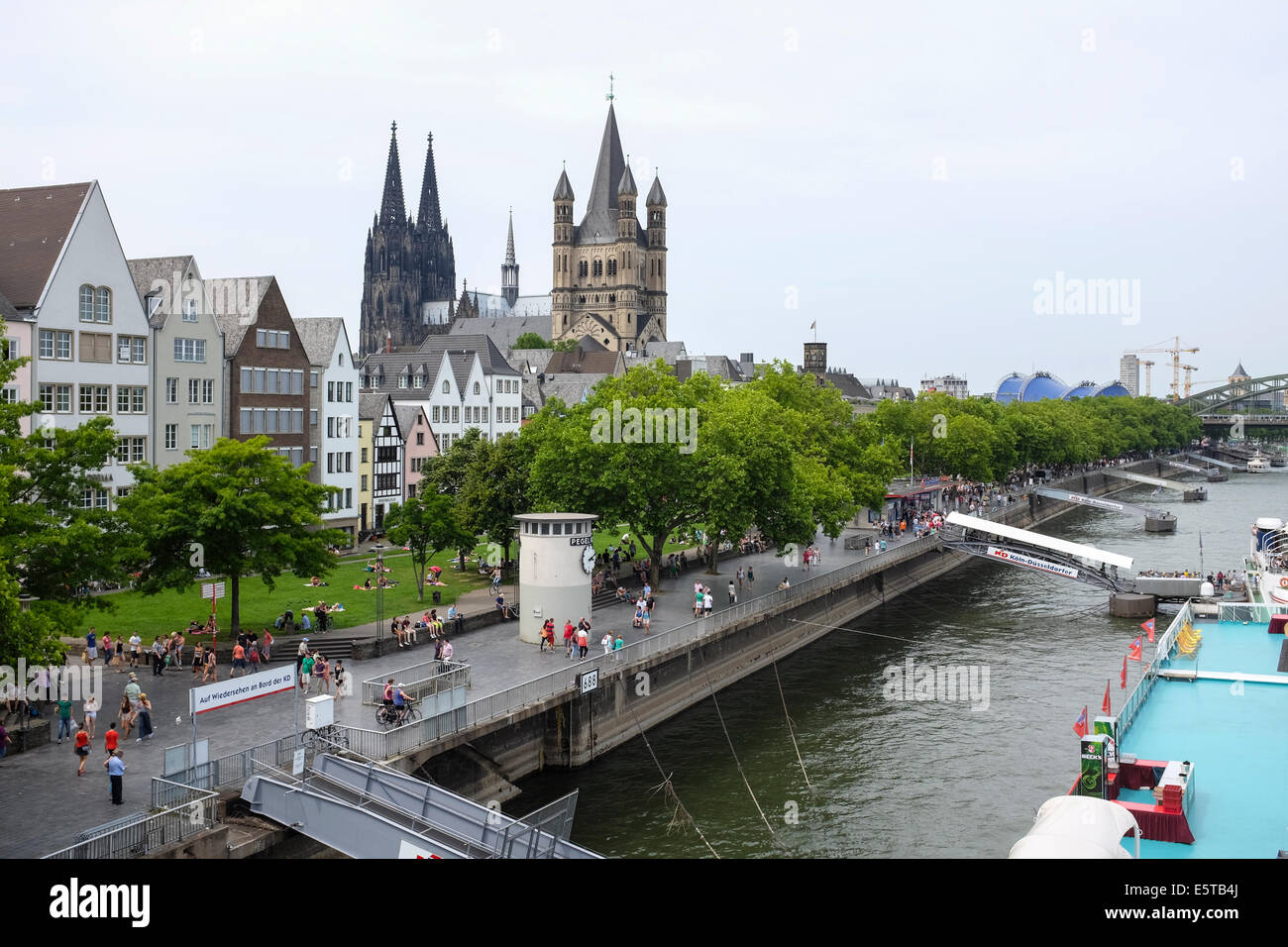 Riverside of the River Rhine in Cologne, Germany. The cathedral in the ...