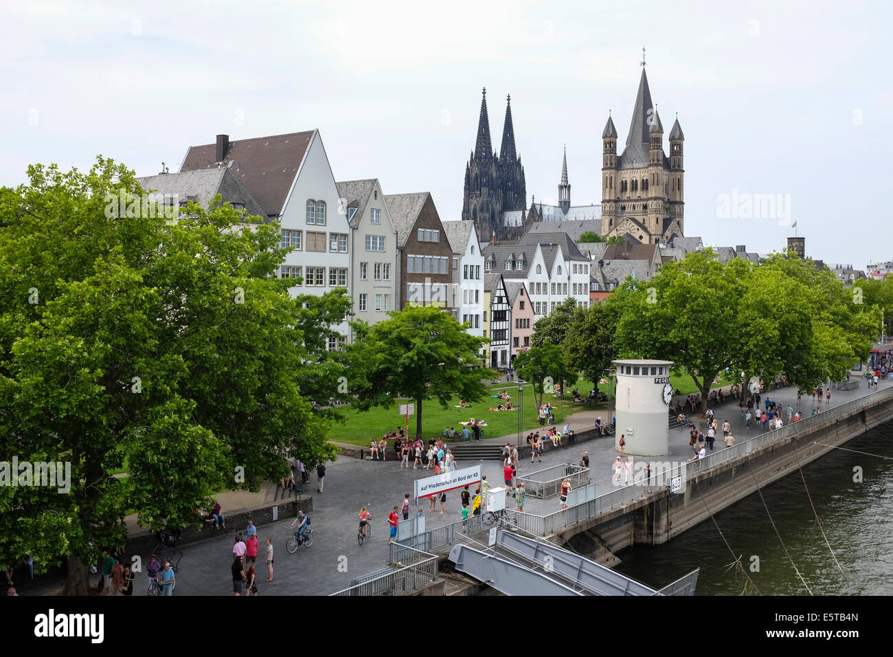 Riverside of the River Rhine in Cologne, Germany. The cathedral in the ...