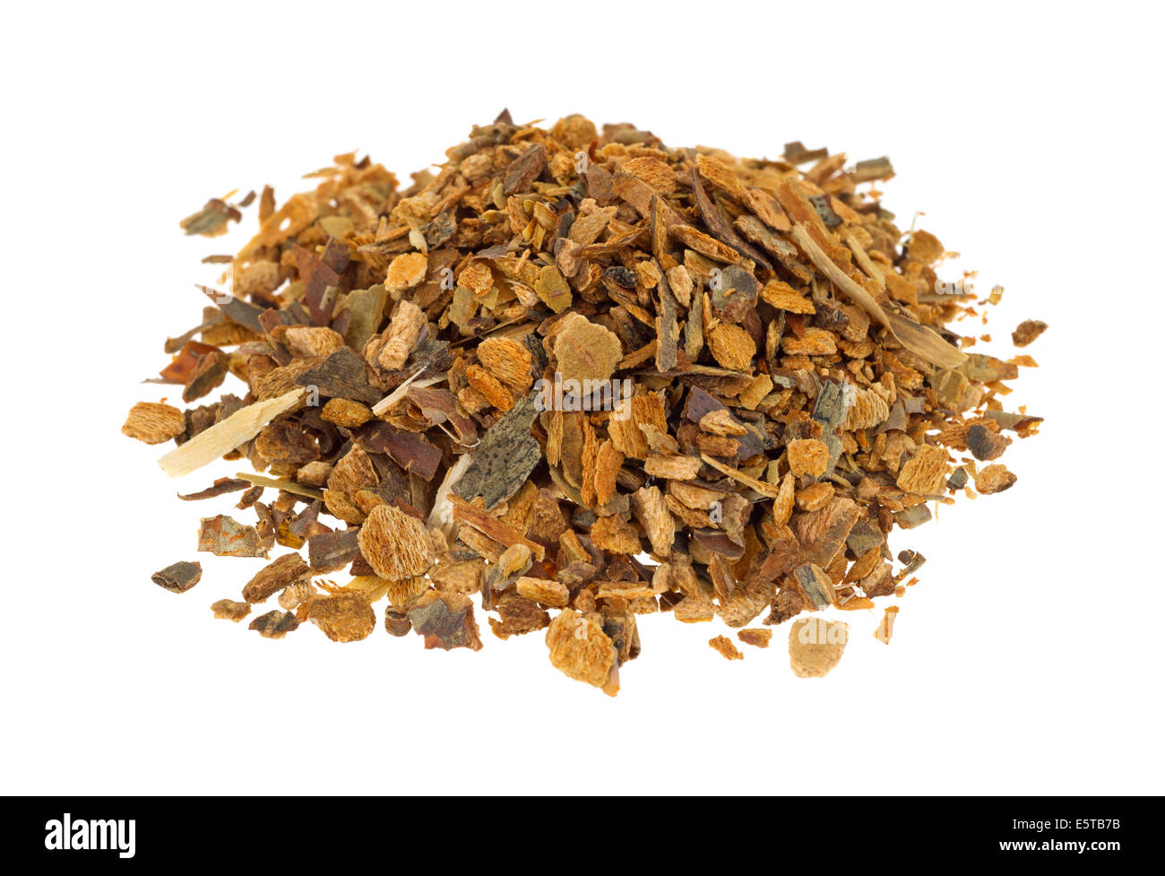 A small portion of chopped wild cherry tree bark isolated on a white ...