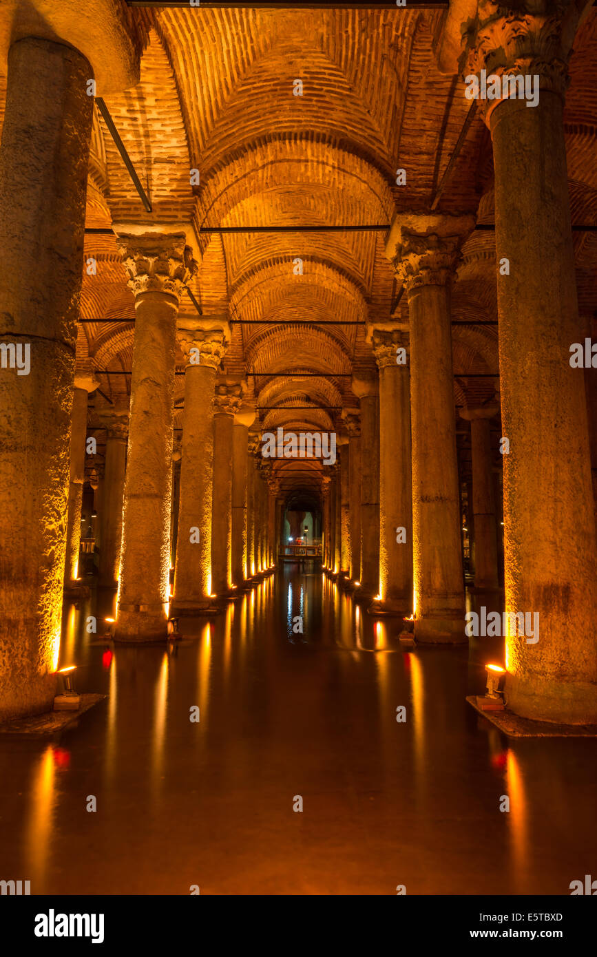 Endless rows of columns at the Basilica Cistern in Istanbul, Turkey ...