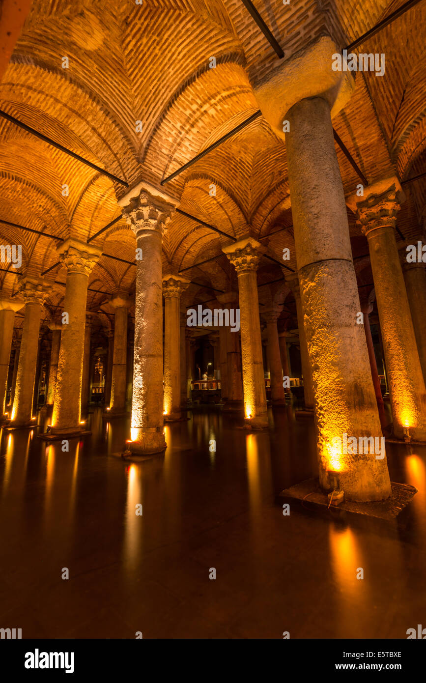 Endless rows of columns at the Basilica Cistern in Istanbul, Turkey ...