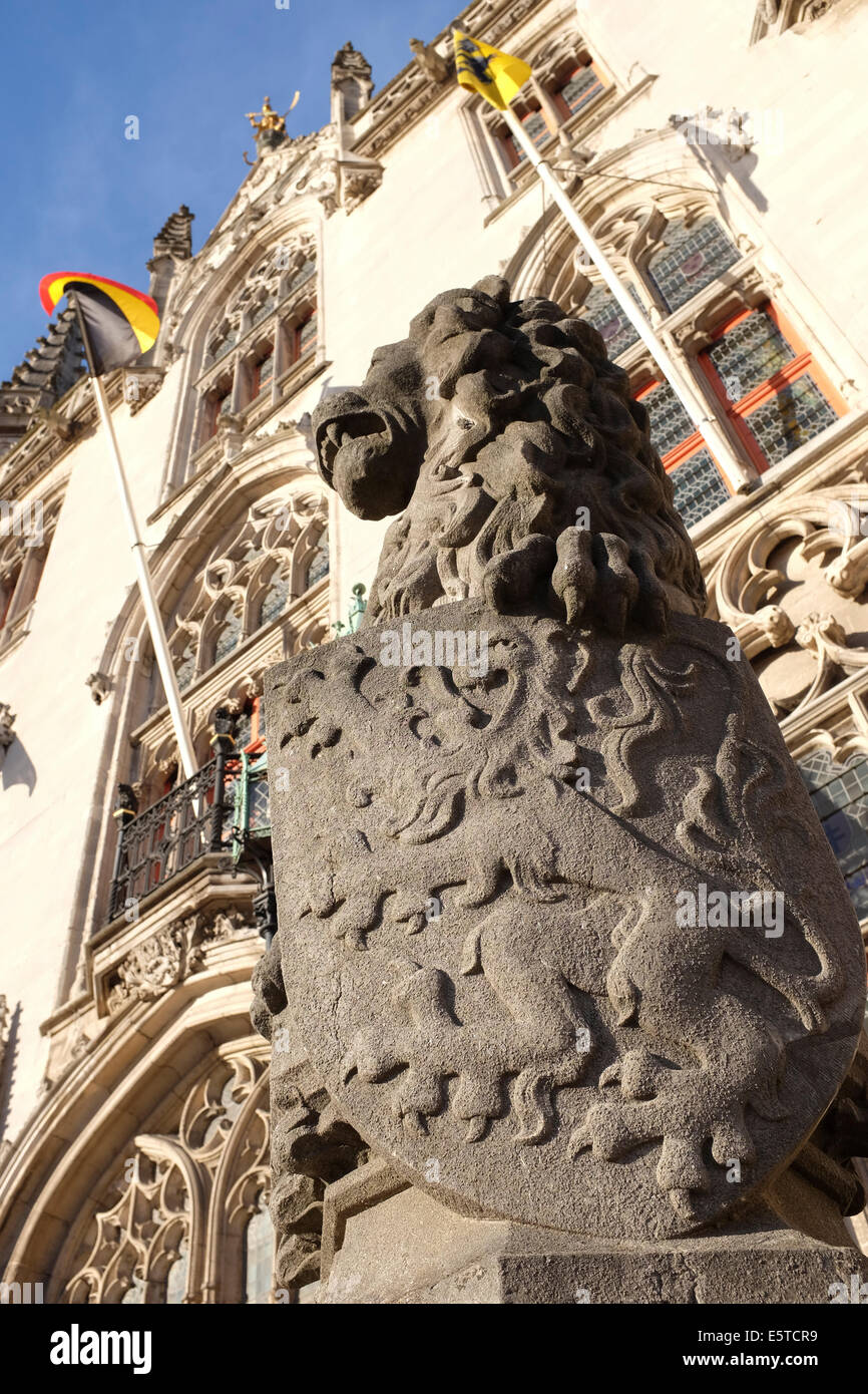 Lion in the main entrance of the Provincial Court building of Bruges ...