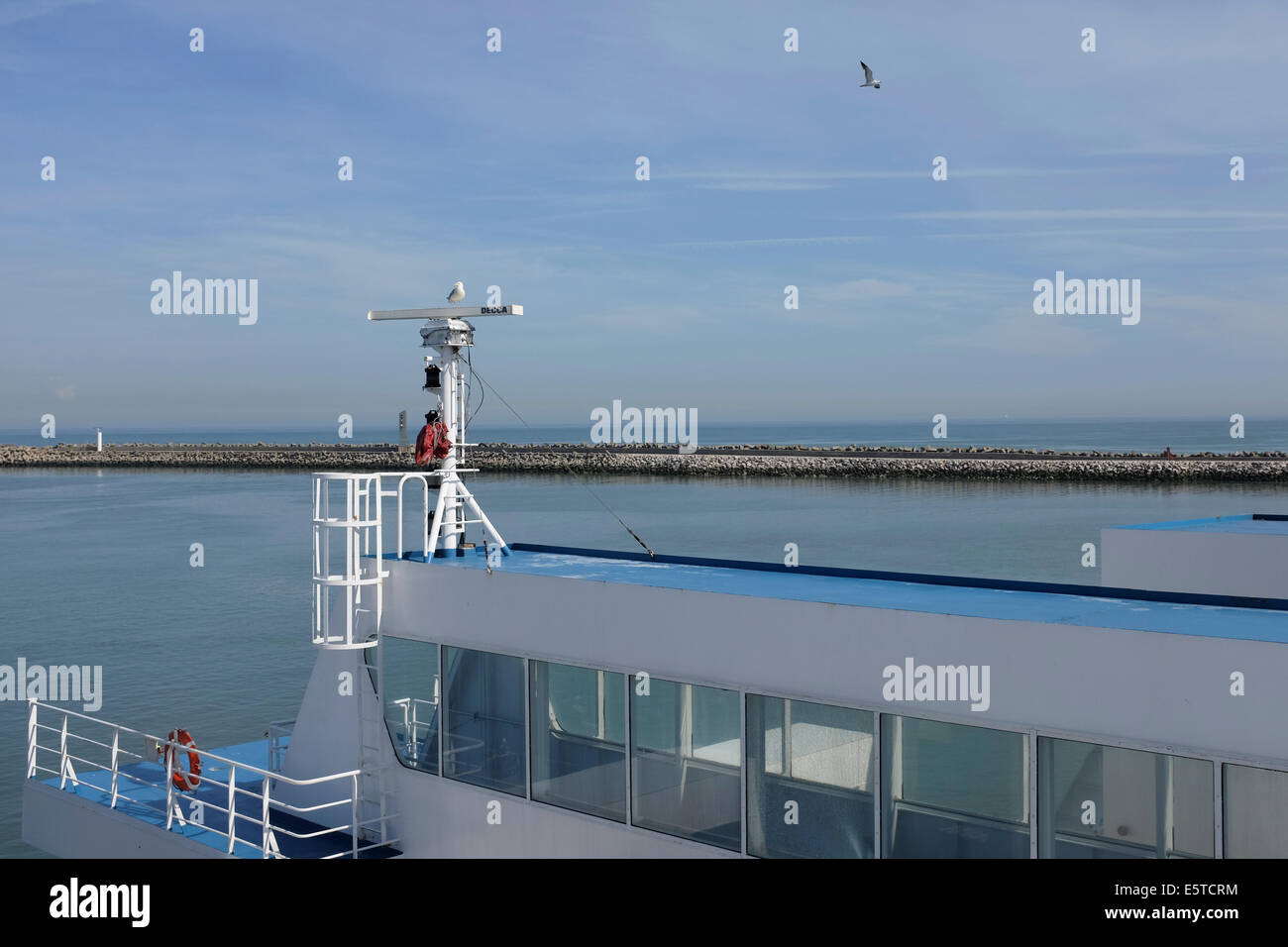Decca radar and seagull on a ferry at Port of Calais, France Stock ...