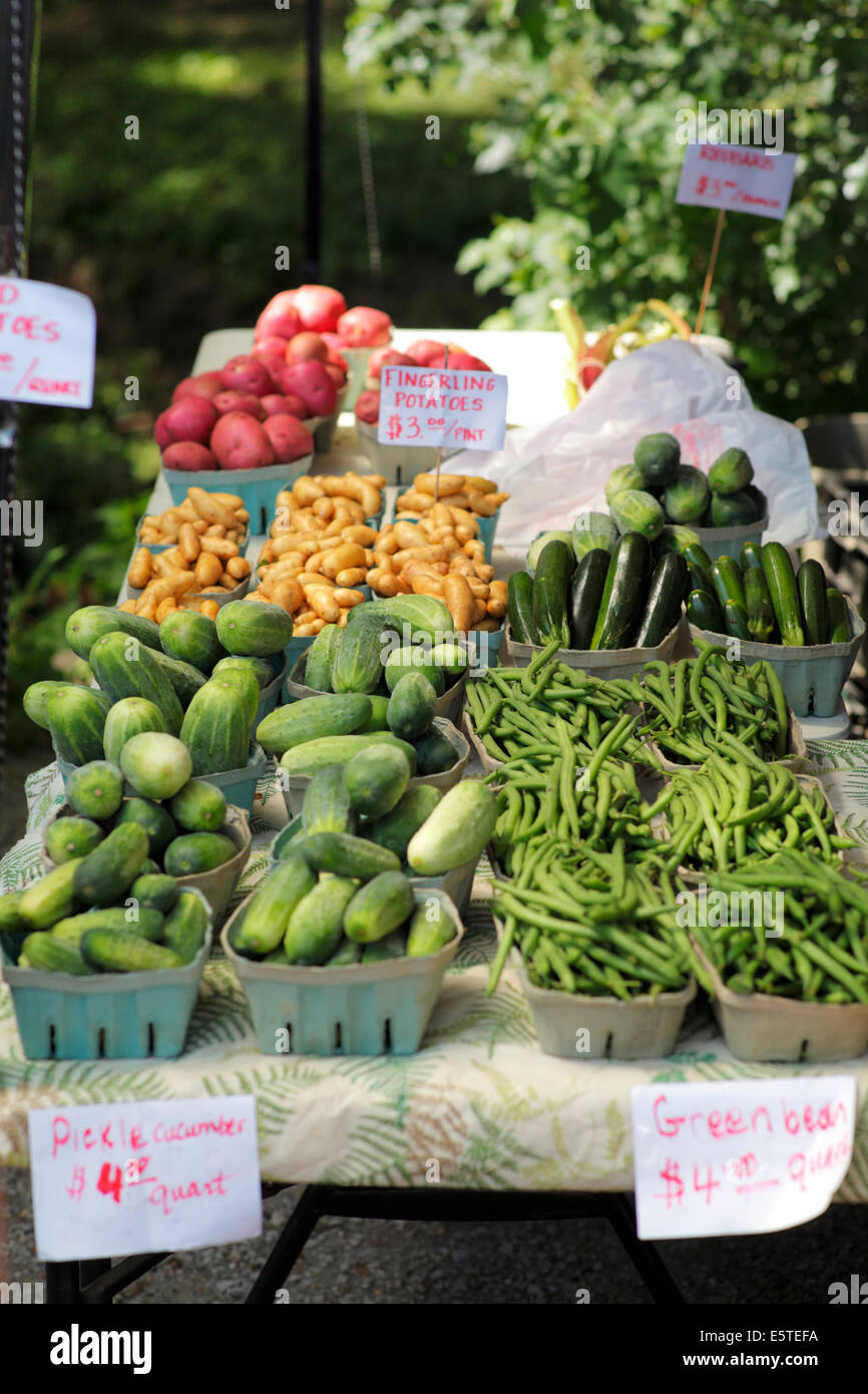 Table full of vegetables at farmers market Stock Photo - Alamy