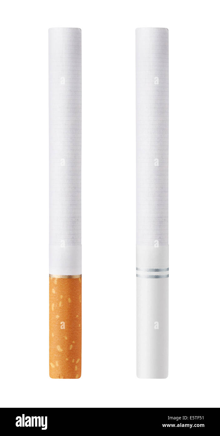 Isolated on white background cigarettes with orange and white filters ...