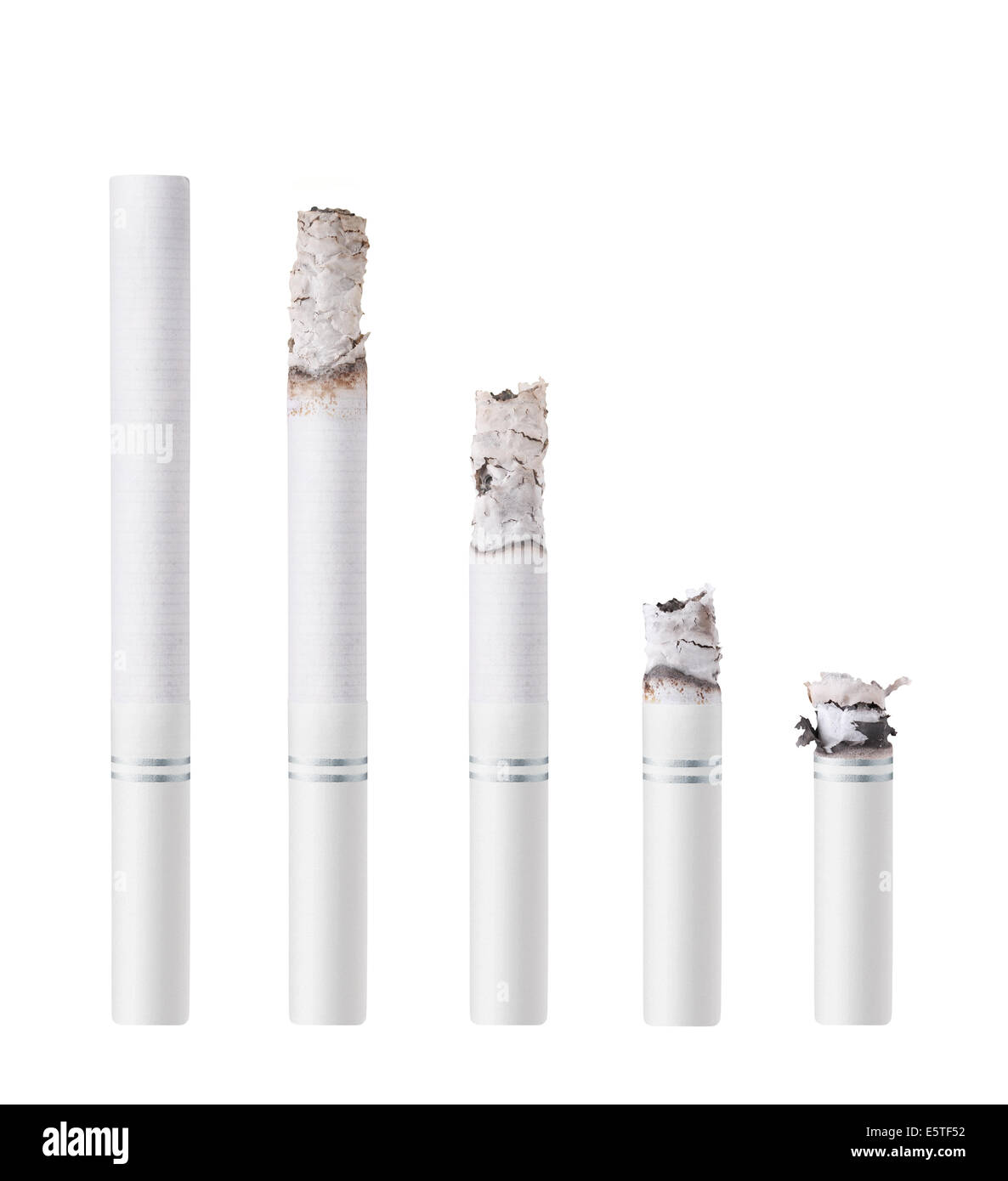 Cigarettes during different stages of burn. Isolated on white Stock ...