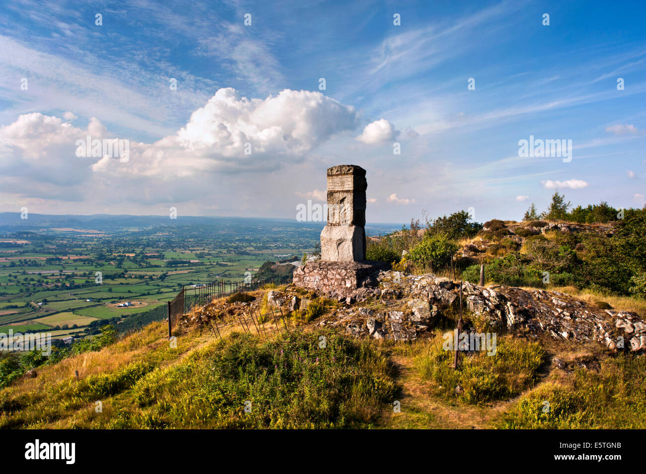 Moel y Golfa hill with monument to Ernest Burton, Breidden Hills, Powys ...