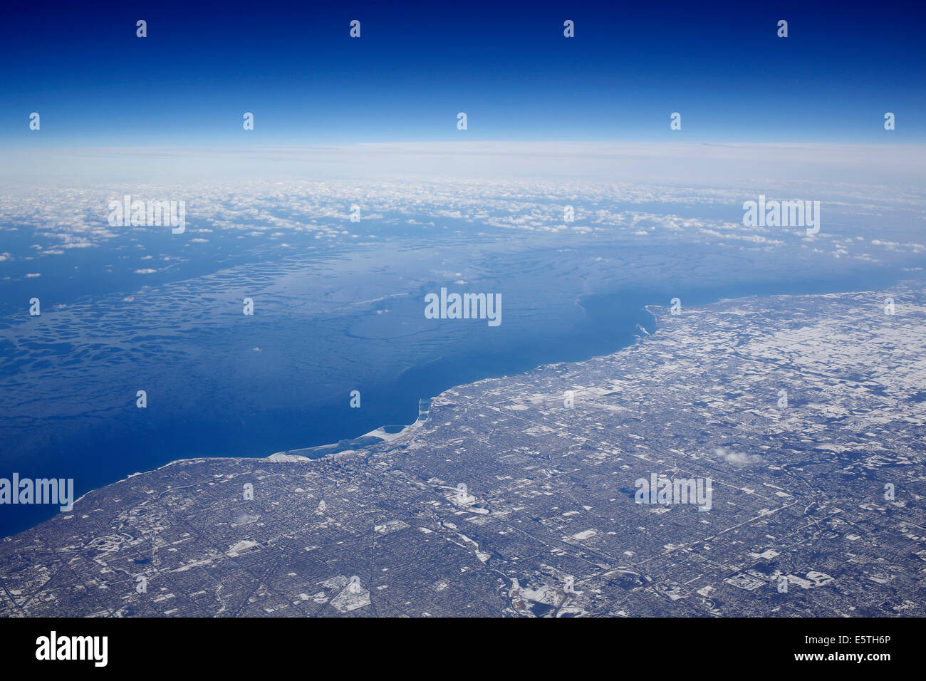 Ice-covered coast of Lake Michigan between Milwaukee, Wisconsin and ...