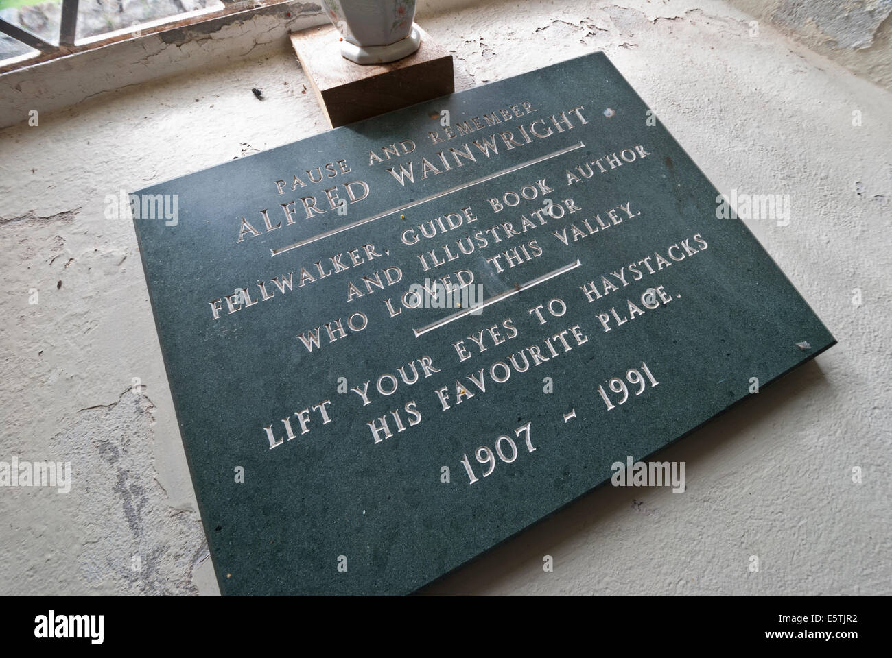 Memorial plaque to Alfred Wainwright in Buttermere church, Lake ...