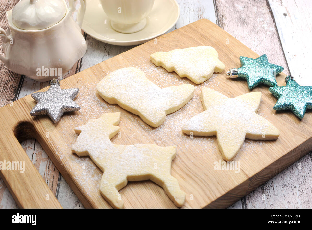 Homemade Christmas shortbread biscuit cookies in reindeer and festive ...