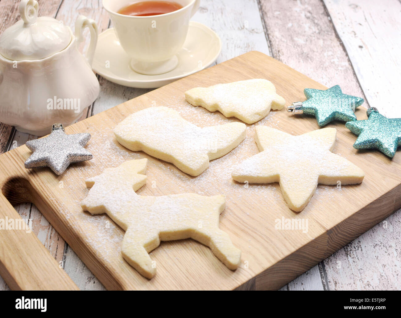 Homemade Christmas shortbread biscuit cookies in reindeer and festive ...