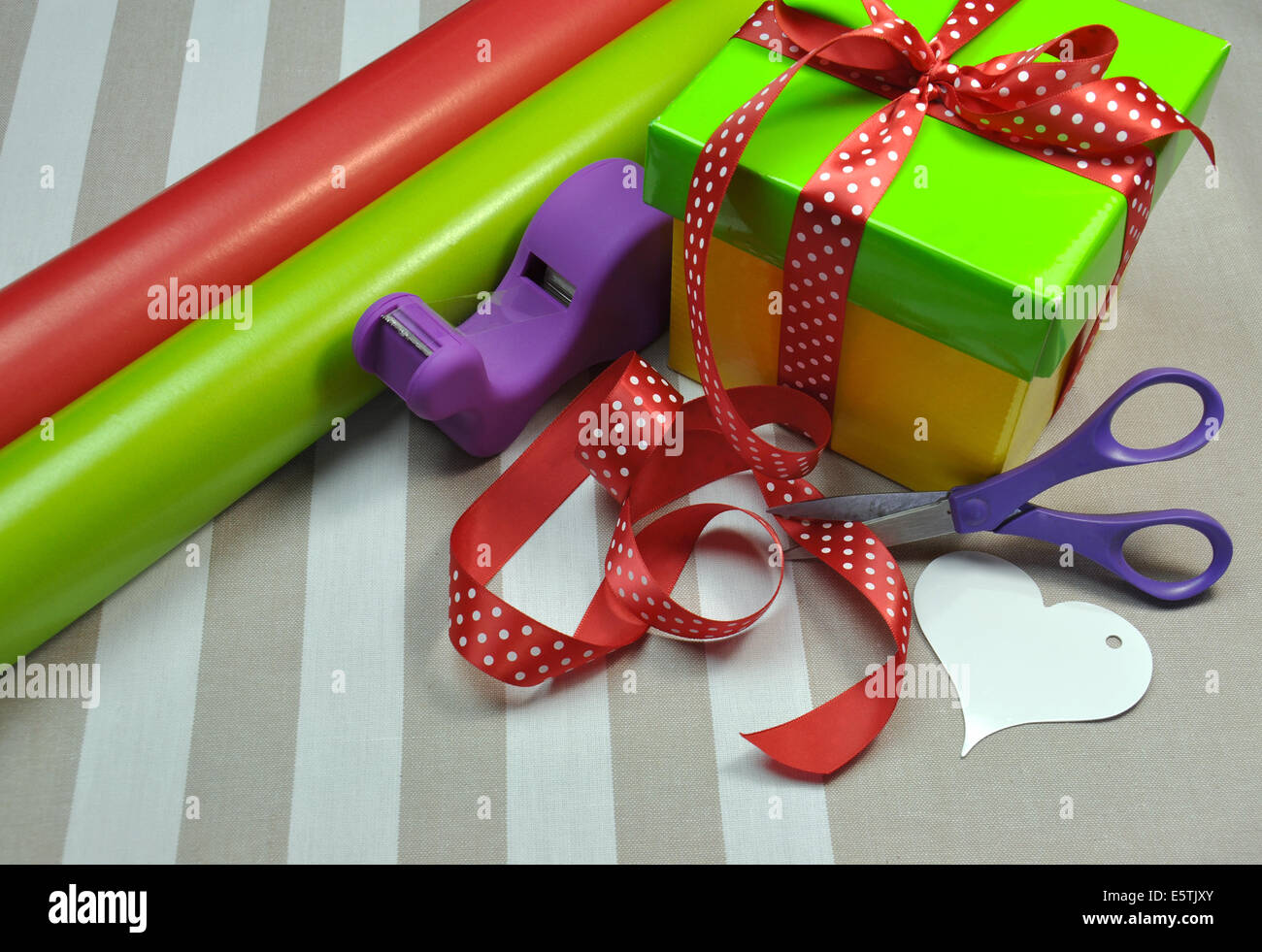 Happy Christmas festive gift wrapping with bright color yellow and lime ...