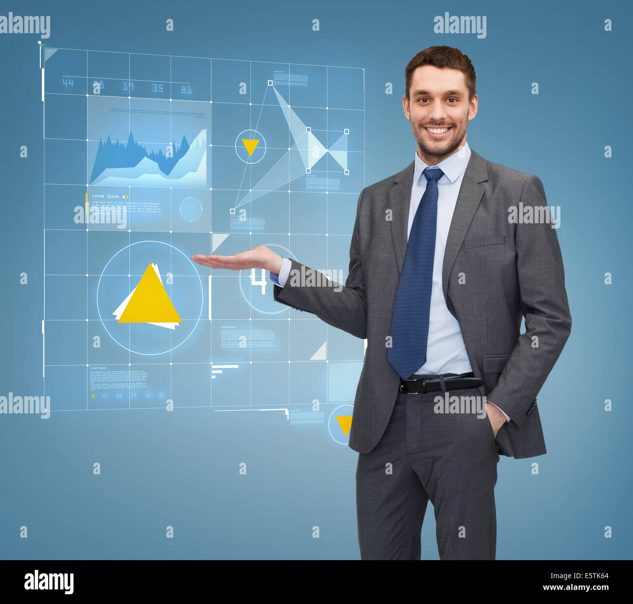 businessman showing graph on virtual screen Stock Photo - Alamy